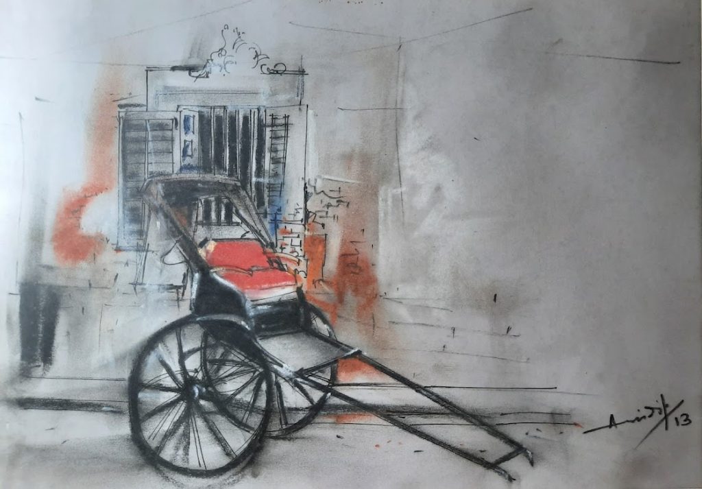 Hand rickshaw- Urban Sketch - kalkattevaali.in